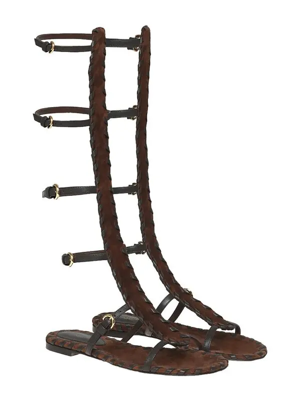 GIANVITO ROSSI Zaira Gladiator Sandals - Brown Suede And Lamb Leather