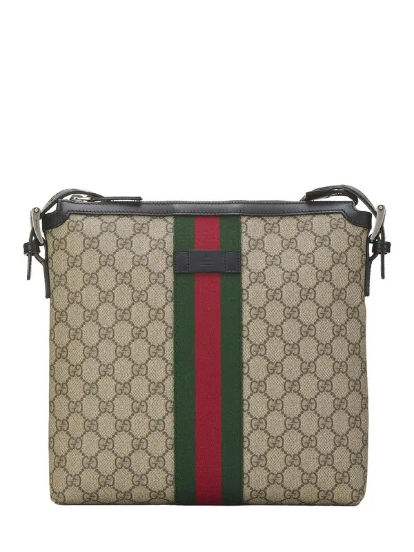 Gucci Gg Supreme Canvas Web Flat Messenger - Black