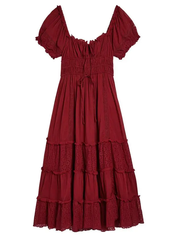 Free People Falling Sun Tiered Midi Dress - Burgundy