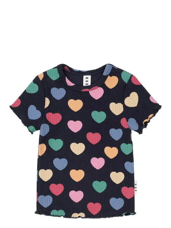HUXBABY Multi Hearts Ribbed T-shirt - Navy Multi