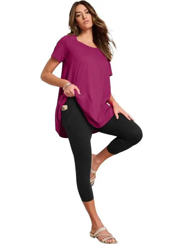 Roaman's Essential Capri Legging With Side Pockets - Black