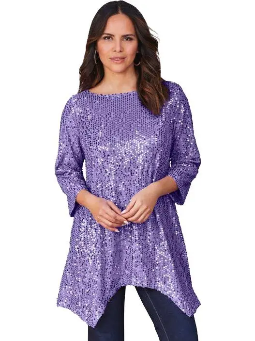 ROAMAN'S Handkerchief Hem Sequin Tunic - Vintage Lavender