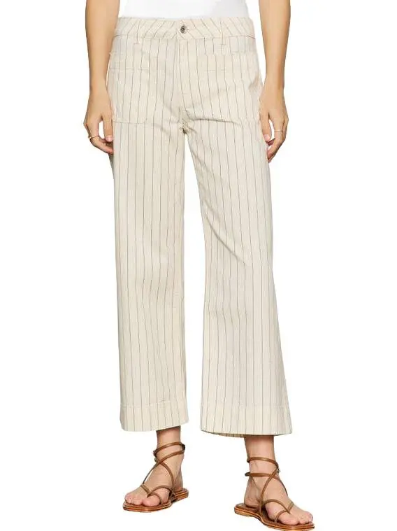 Sanctuary Marine Stripe Crop Wide Leg Jeans - Bleached White Pinstripe