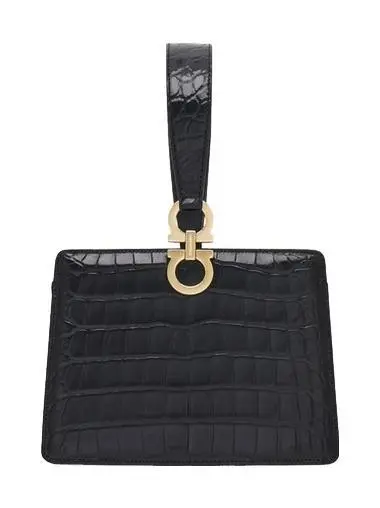 FERRAGAMO Mini Alligator Clutch - Black