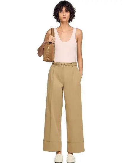 Sandro Wide-leg Pleated Trousers - Brown / Neutral