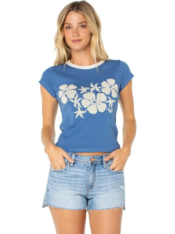 Roxy Plumerias & Hibiscus 90s Baby Tee - Blue Horizon Plumerias & Hibiscus