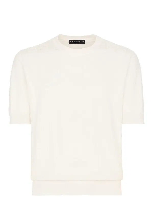 Dolce & Gabbana Silk Jacquard Sweater With Dg Logo - White
