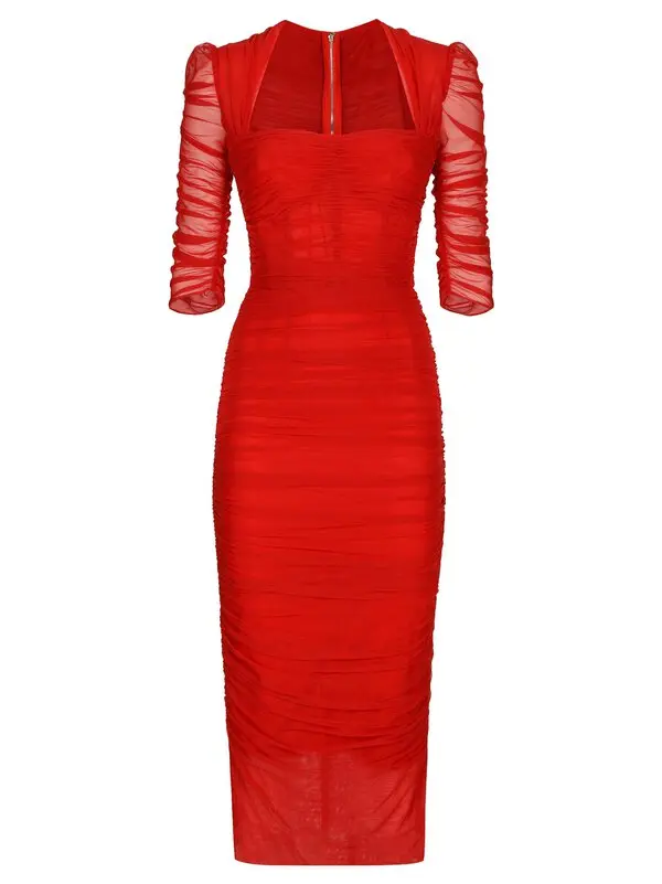 Dolce & Gabbana Tulle Calf-length Dress With Draping - Red