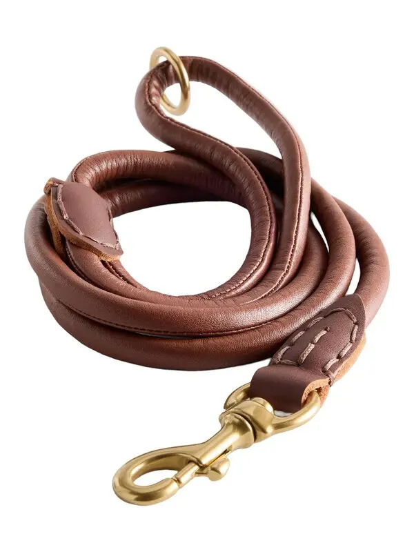 Quince Rolled Italian Leather Dog Leash - Brown