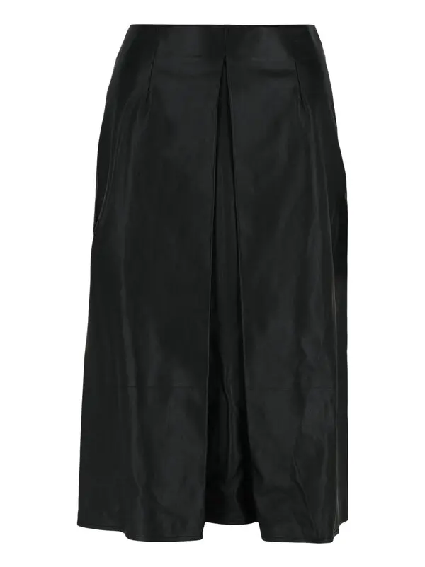 FERRAGAMO Pleated-front Leather Midi Skirt - Black
