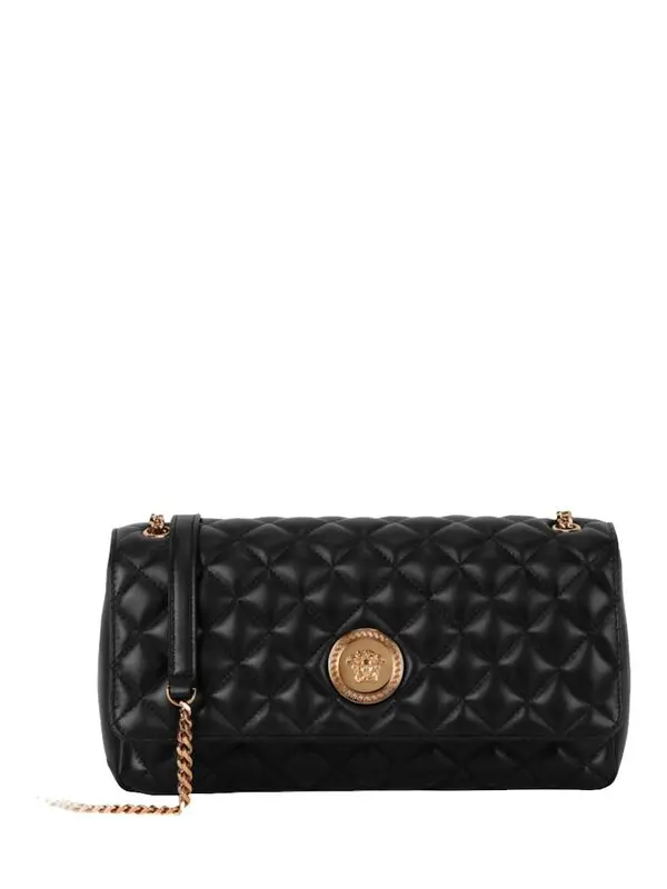 Versace Quilted Leather Shoulder Bag - Black/gold