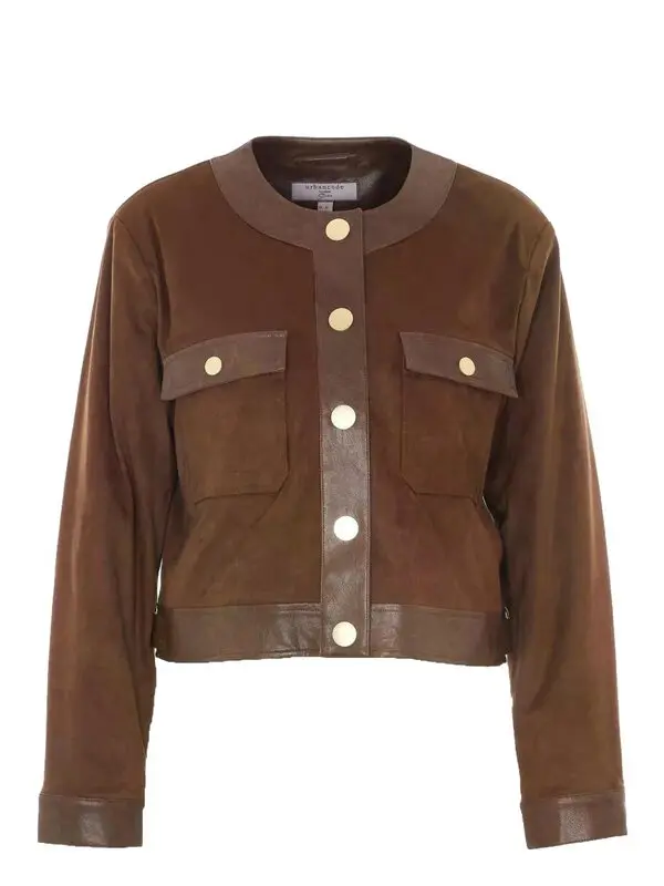 URBANCODE Collarless Faux Leather Jacket - Brown