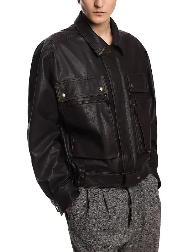 Emporio Armani Vintage Effect Leather Blouson Jacket - Meteorite