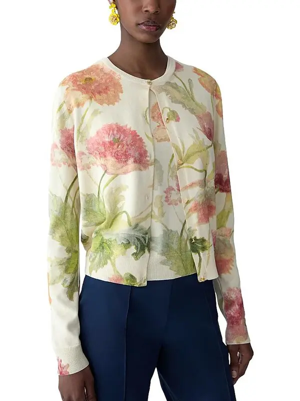 Carolina Herrera Printed Cardigan Sweater - Almond Multi