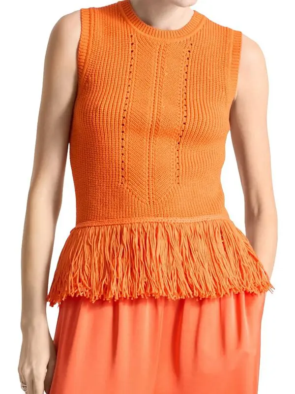 SAINT ART Collins Fringe Knit Top - Mandarin
