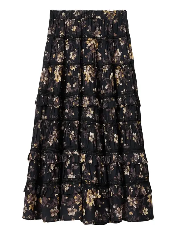 ALLSAINTS Floral Print Talia Midi Skirt - Black