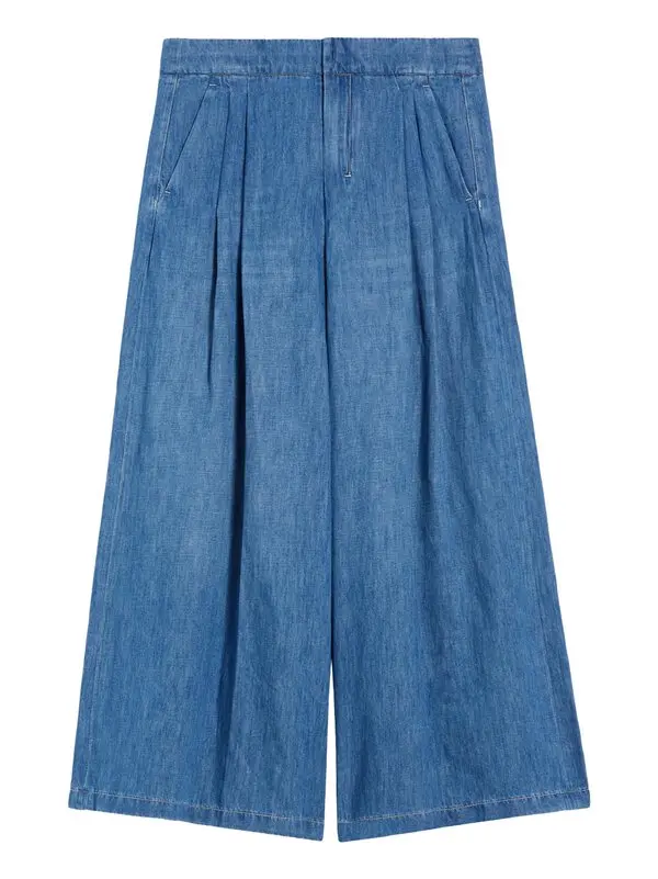 Max Mara Cotton-linen Wide-leg Trousers - Blue