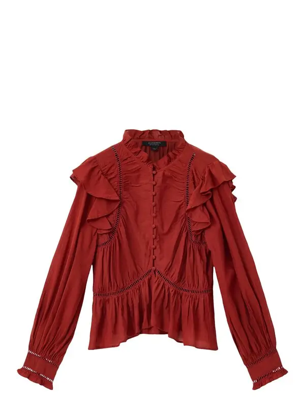 ALLSAINTS Lima Ruffled Blouse - Red