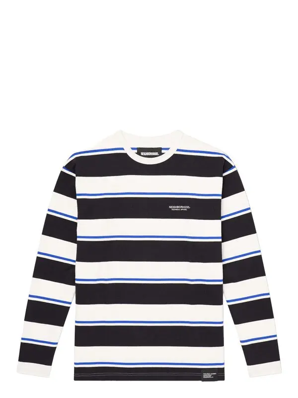 NEIGHBORHOOD Logo-embroidered Striped Cotton-jersey Top - Blue
