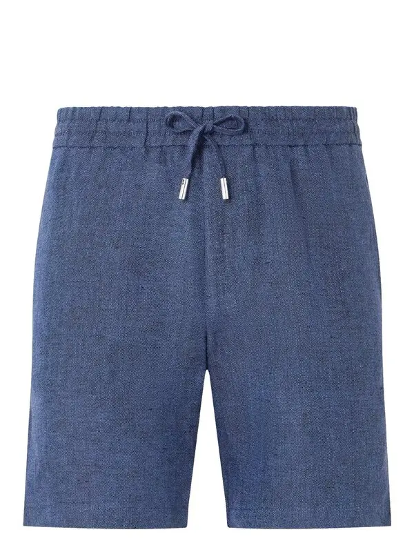 Mr P. Straight-leg Herringbone Linen Shorts - Blue