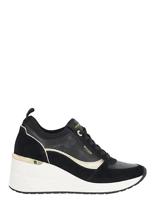 DUNE Elarah Mixed-material Wedge Trainers - Black Leather Mix