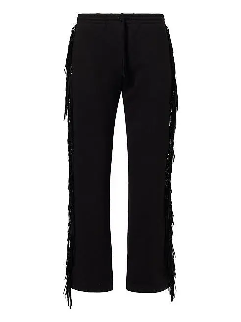 AUSTIN POST Fringed Wide-leg Cotton Jogging Bottoms - Black