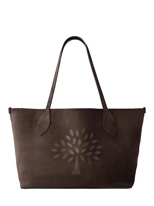 Mulberry Suede Tote Bag With Tree Logo - Chocolate