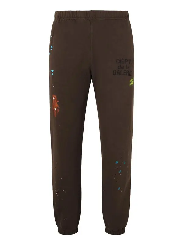 GALLERY DEPT. Logo-print Paint-splattered Cotton-jersey Sweatpants - Brown