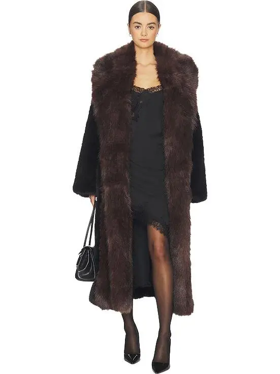WeWoreWhat Faux Fur Belted Jacket - Black & Dark Brown