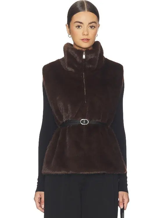 WeWoreWhat Faux Fur Mockneck Vest - Dark Brown