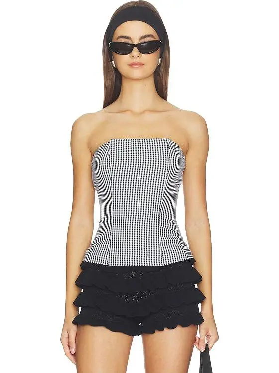 MORE TO COME Tina Corset Top - Black Gingham