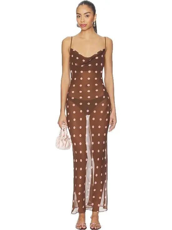 MORE TO COME Danika Maxi Dress - Brown & Pink Dot