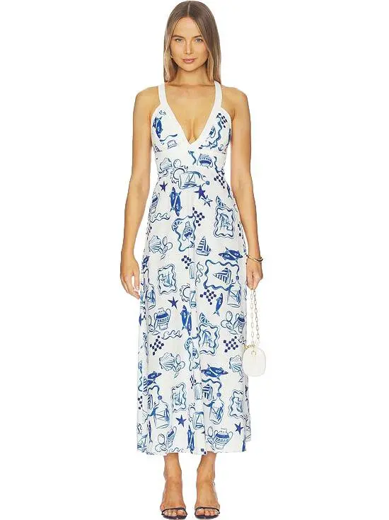 Minkpink Baci Cross Back Midi Dress - Nautical Stamps