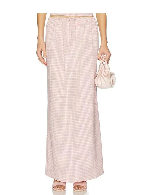 MORE TO COME Luciya Drawstring Maxi Skirt - Pink Plaid