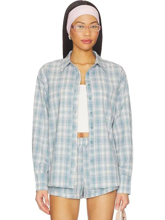 MORE TO COME Thatcher Button Down Top - Blue Plaid