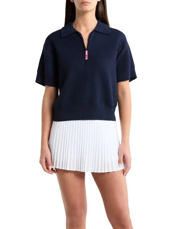 G/fore Merino Wool Blend Short Sleeve Quarter Zip Sweater - Twilight