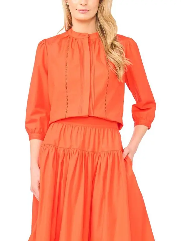 Ted Baker London Pleated Cotton Button-up Top - Fire Orange