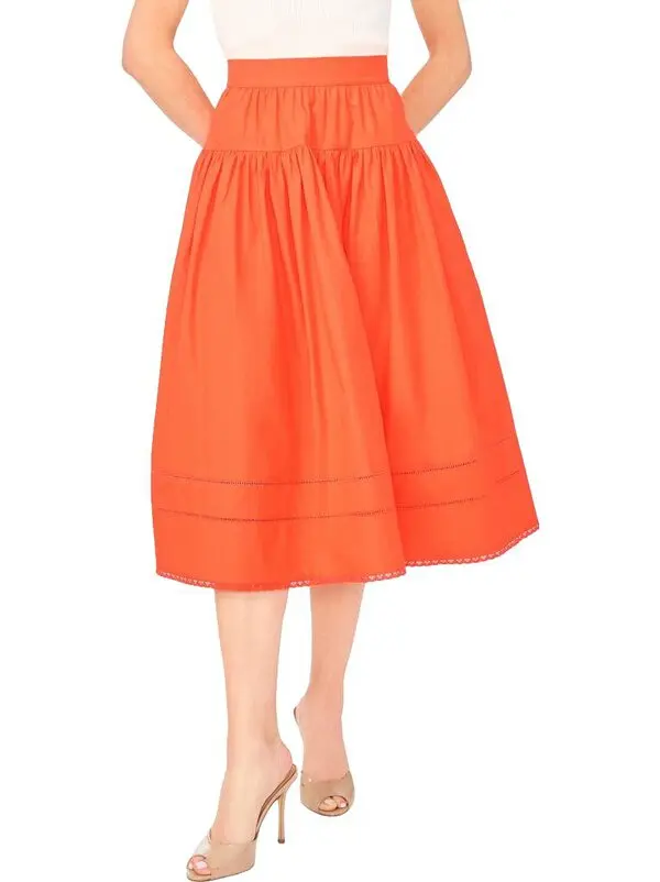Ted Baker London Tiered Cotton Midi Skirt - Fire Orange
