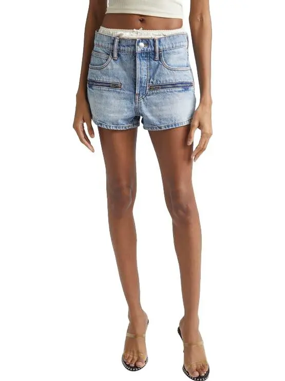 Alexander Wang Silk Undie Denim Shorts - Authentic Light Indigo