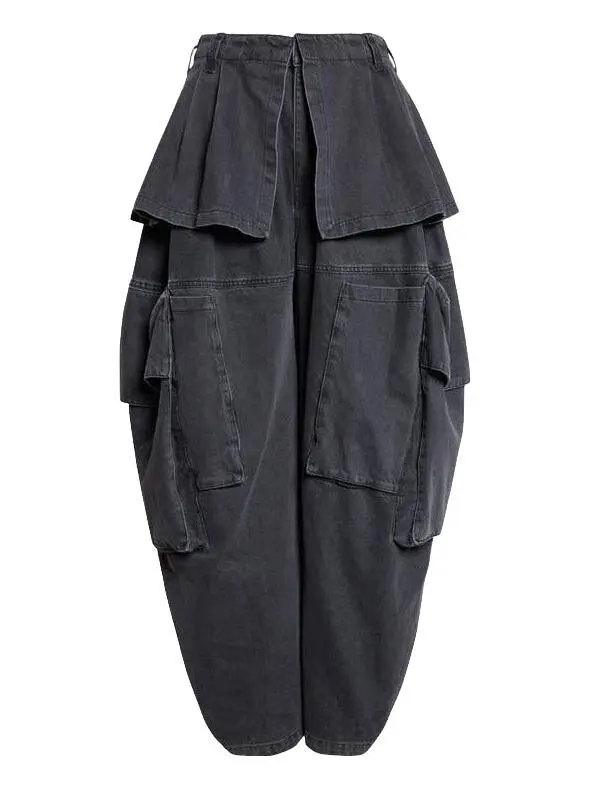 Collina Strada Hazel Oversized Denim Cargo Pants - Charcoal