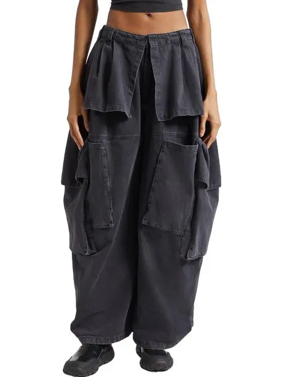 Collina Strada Hazel Oversized Denim Cargo Pants - Charcoal
