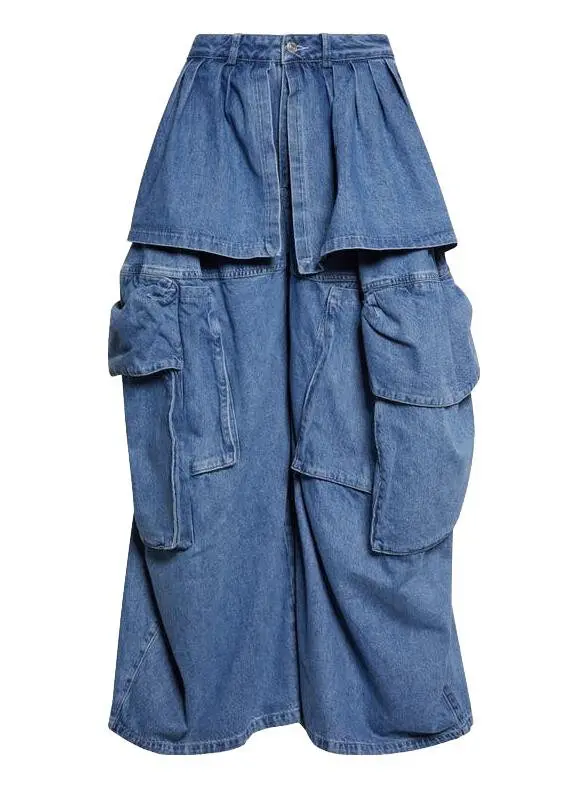 Collina Strada Hazel Oversized Denim Cargo Pants - Mid Blue
