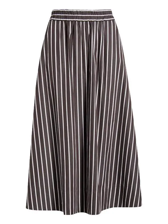 Madewell Stripe Cotton Poplin A-line Midi Skirt - Chocolate Plum