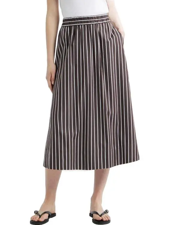 Madewell Stripe Cotton Poplin A-line Midi Skirt - Chocolate Plum