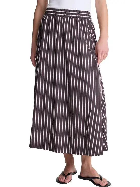Madewell Stripe Cotton Poplin A-line Midi Skirt - Chocolate Plum