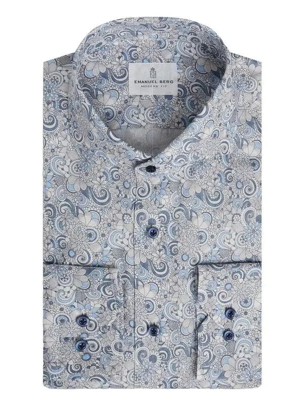 EMANUEL BERG Paisley Natural Stretch Yoga Twill Dress Shirt - Medium Blue