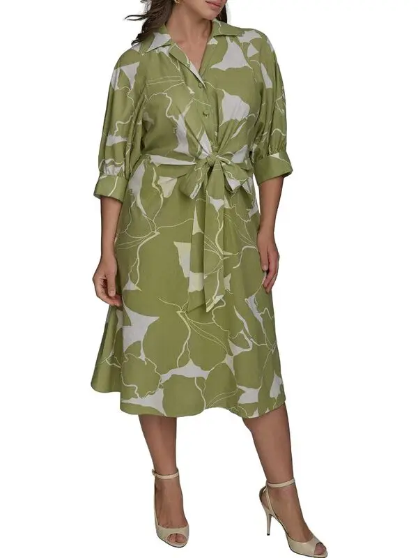 Donna Karan New York Printed Tie-waist Midi Shirtdress - Kiwi/cream
