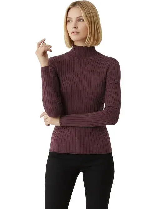 Majestic Filatures Organic Cotton Metallic Rib Mock Neck Top - Metal Aubergine