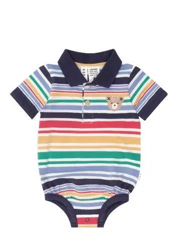 HUXBABY Rainbow Stripe Polo Romper - Multi