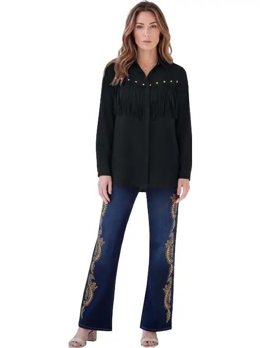 Roaman's Embellished Fringe Shirt - Black